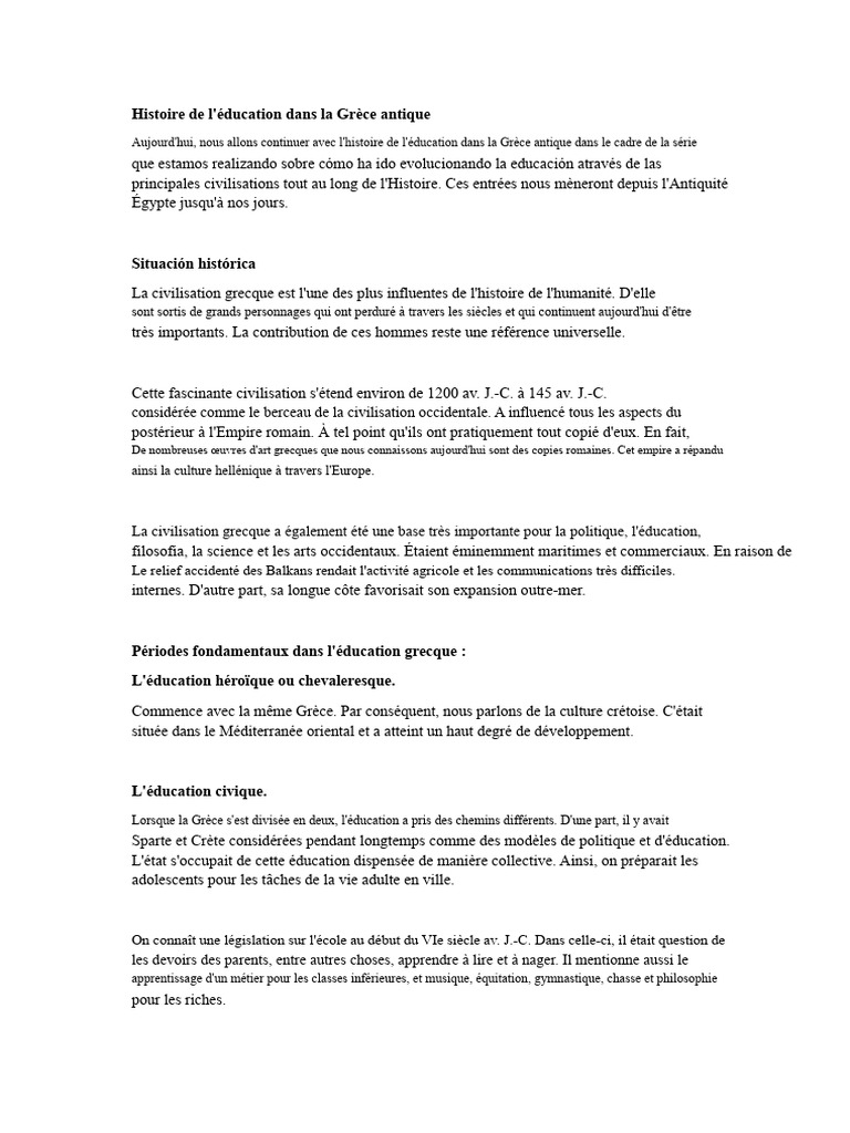 Éducation dans la Grèce antique : évolution | PDF | Grèce ancienne | Grèce