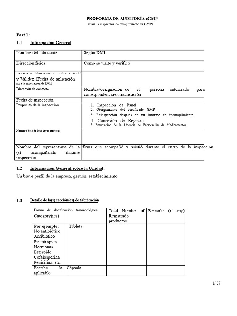 DRAP GMP Auditoría Lista de Verificación | PDF | Contaminación ...