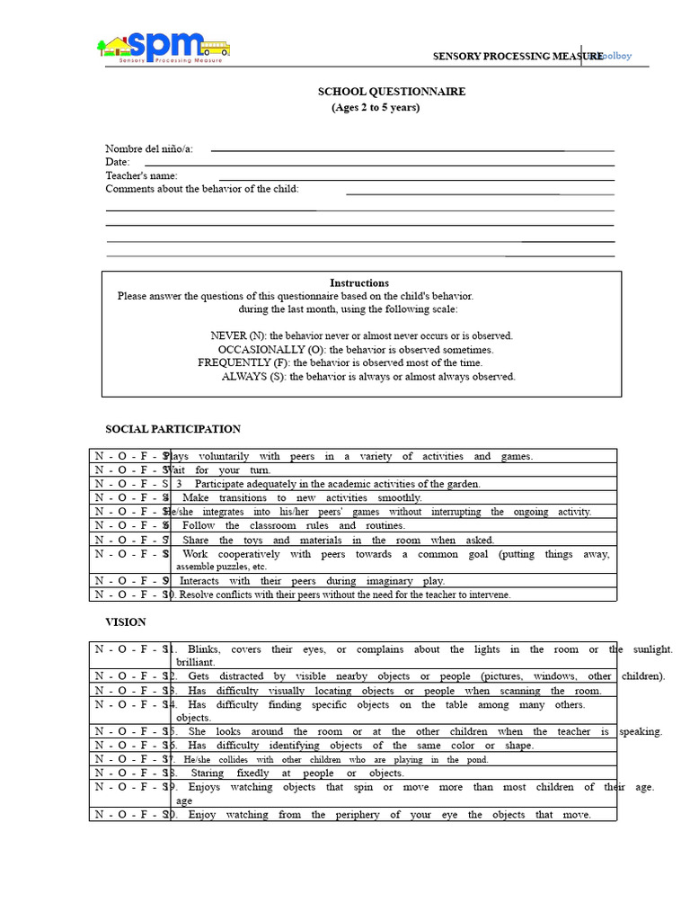 SPM - 2 To 5 Years - (School) | PDF | Perception | Neuroscience