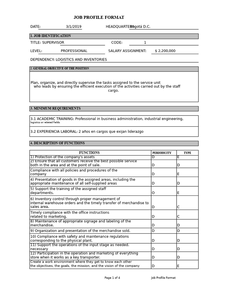 Annex 4 Job Profile - Supervisor | PDF | Perception | Communication