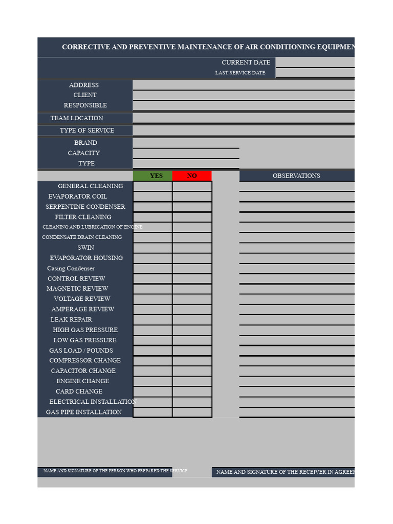Air Conditioning Maintenance Log | PDF