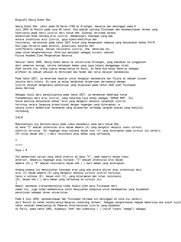Biografi Georg Simon Ohm dan Hukum Ohm | PDF