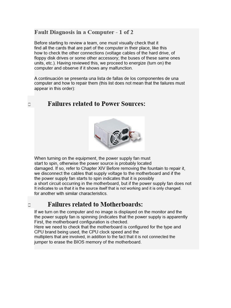 Diagnosis of Failures in A Computer | PDF | Bios | Random Access Memory