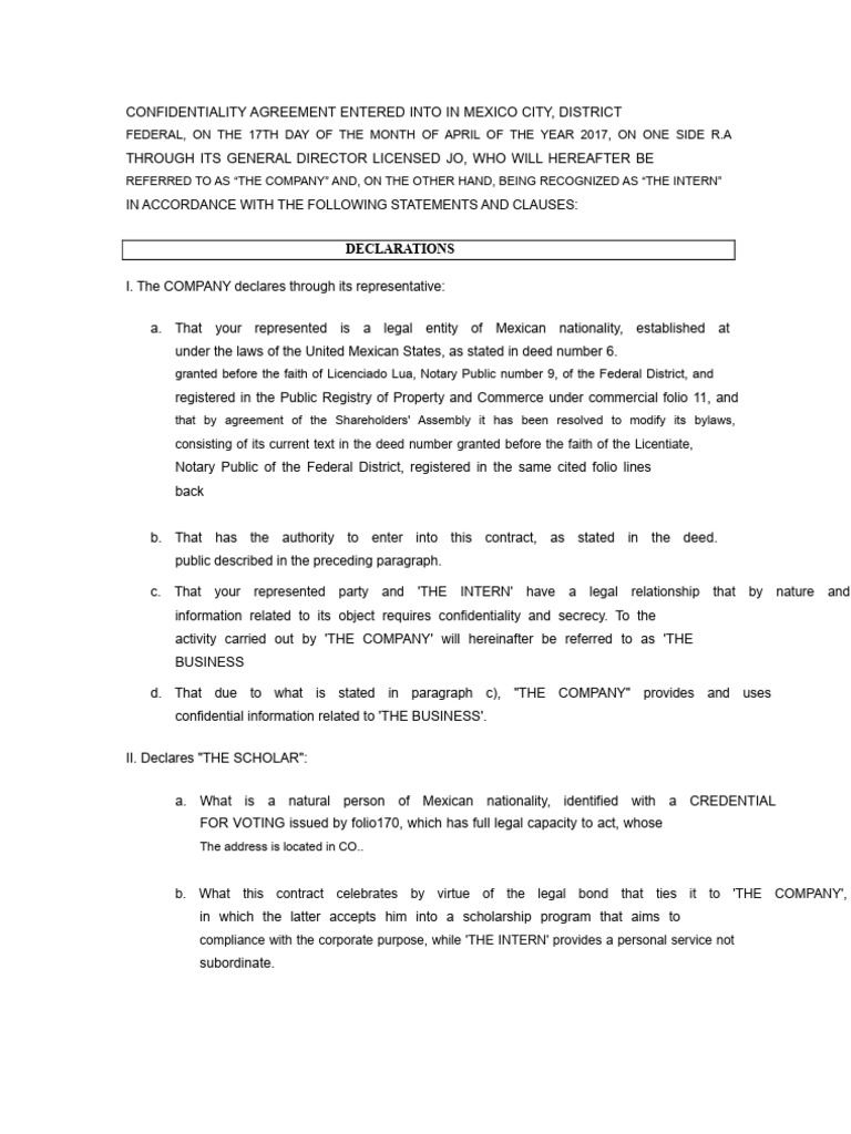 Intern Confidentiality Agreement | PDF | Justice | Crime & Violence