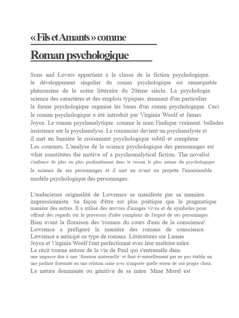 Analyse psychologique de "Fils et Amants" | PDF | Psychanalyse ...