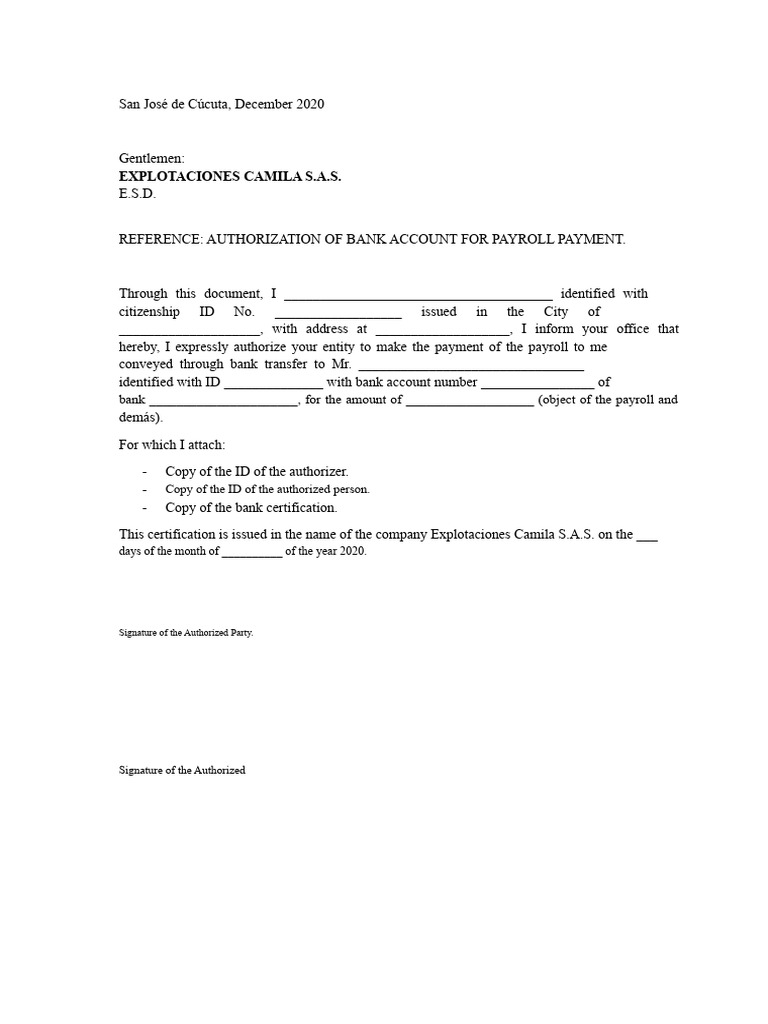 Payroll Payment Authorization Form | PDF