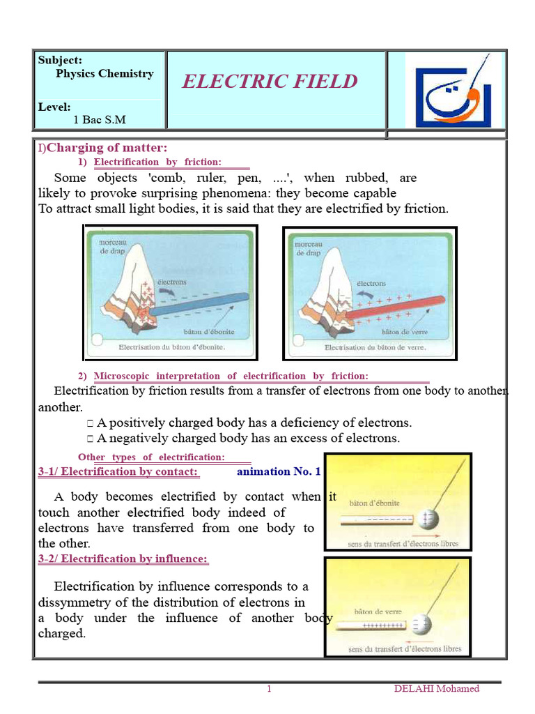 The Electrostatic Field Course 1 1 | PDF | Electric Charge | Force