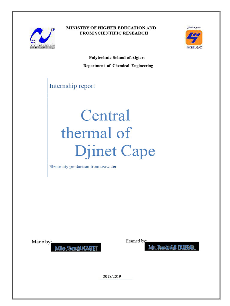 Internship Report On The Operating Principle of A Steam Thermal Power Plant at Cap Djinet | PDF ...