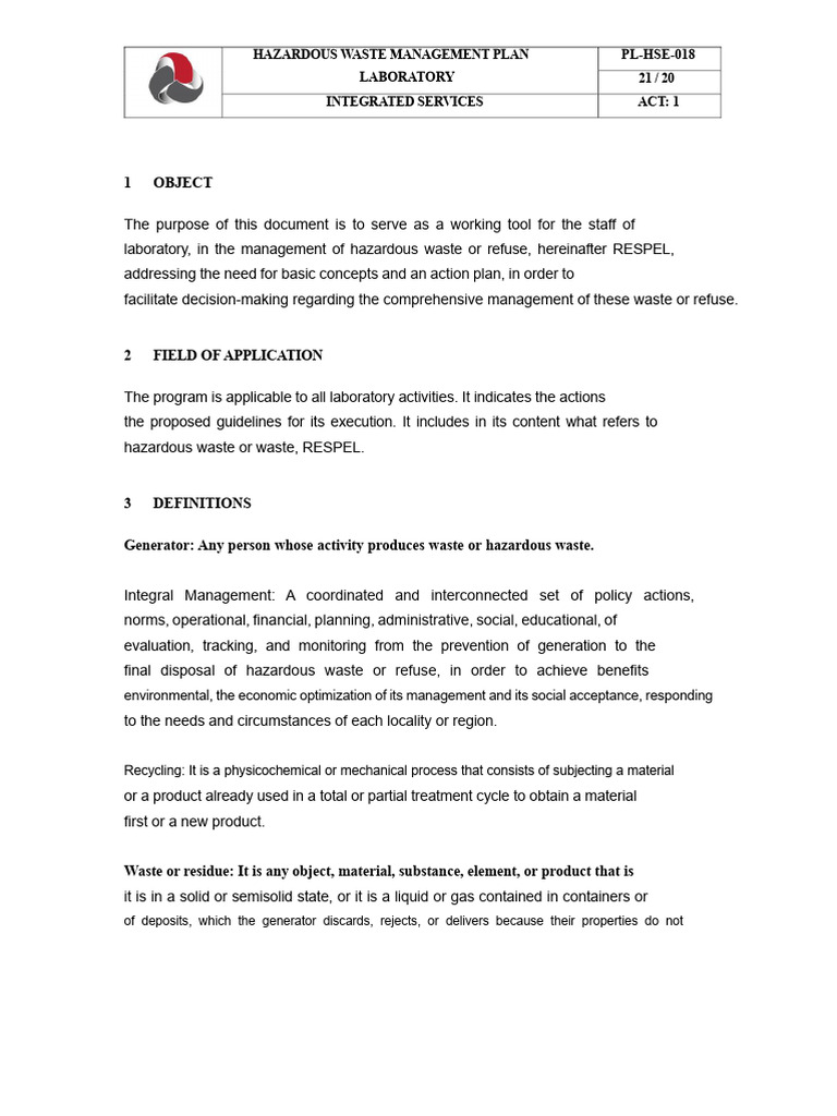 Hazardous Waste Plan Laboratory | PDF | Waste | Waste Management