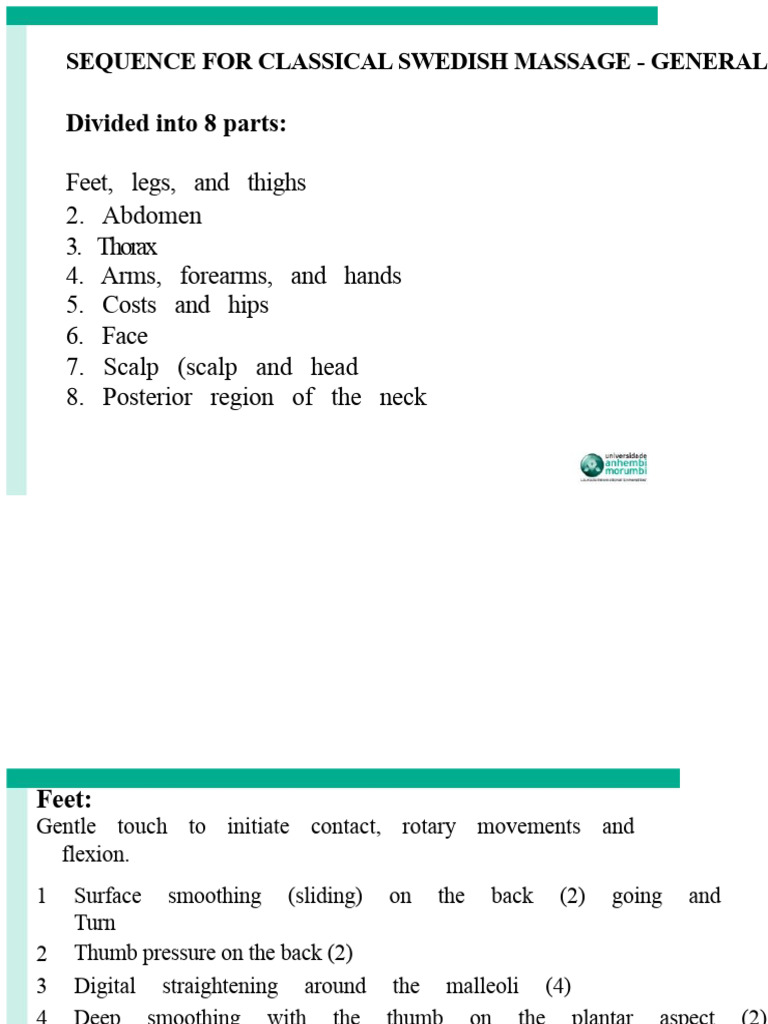 Classical Swedish Massage Sequence Guide | PDF | Hand | Thumb