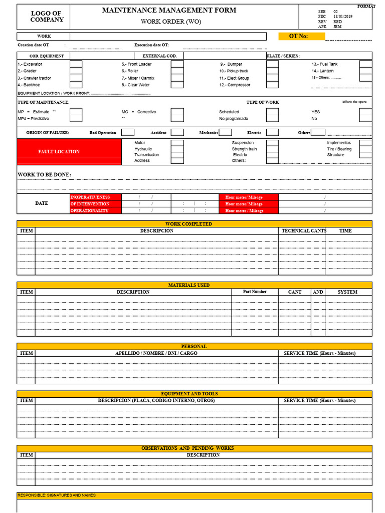 Work Order Format | PDF | Vehicles