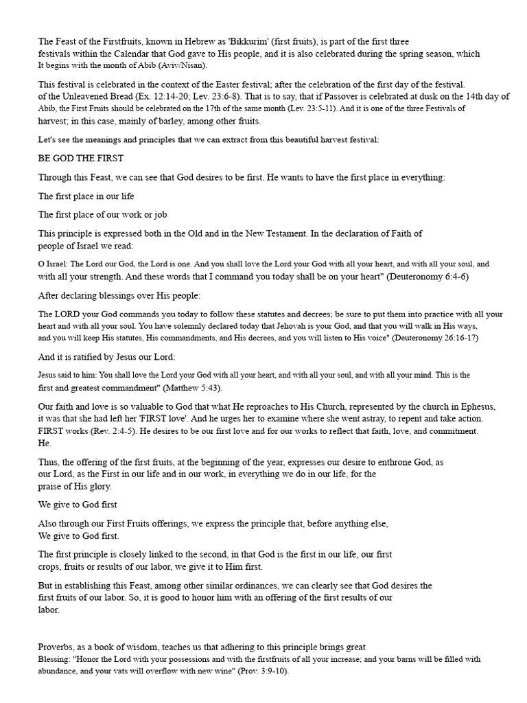 The Feast of The First Fruits | PDF | Cain And Abel | Passover