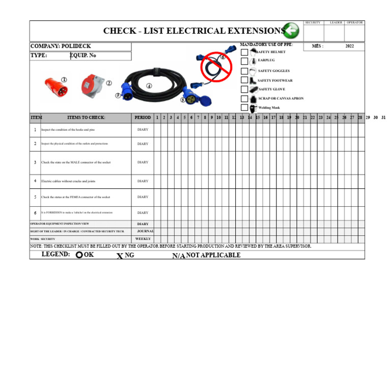 Electrical Extension Safety Checklist | PDF | Electrical Connector ...