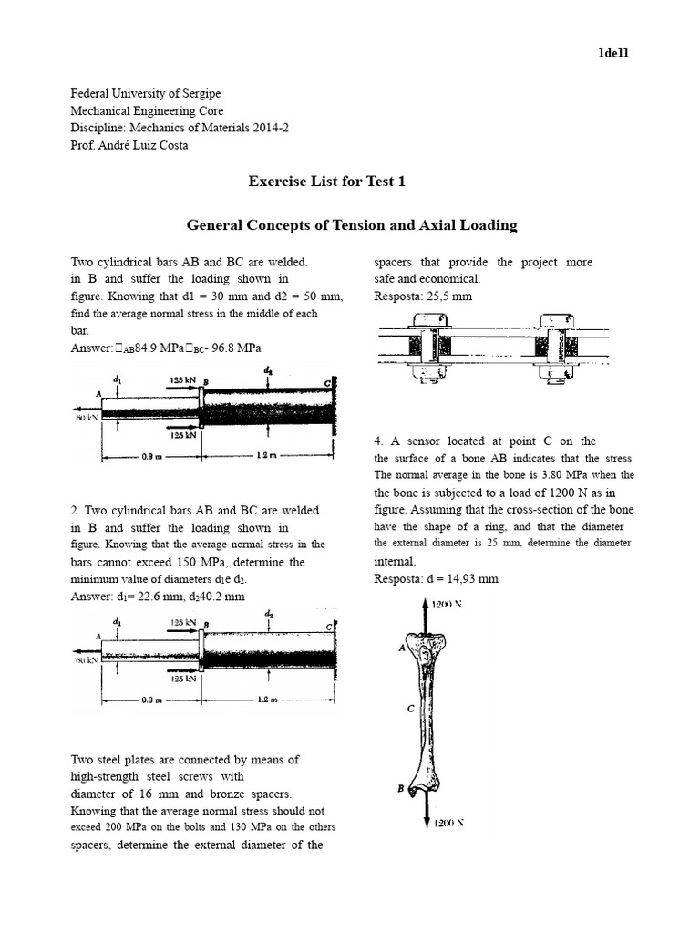 List 1 Mechanics of Materials | PDF | Strength Of Materials | Stress (Mechanics)