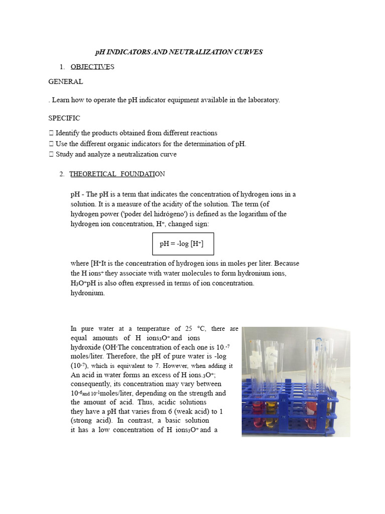 PH Indicators and Neutralization Curves Report UMSA Engineering I-2018 ...