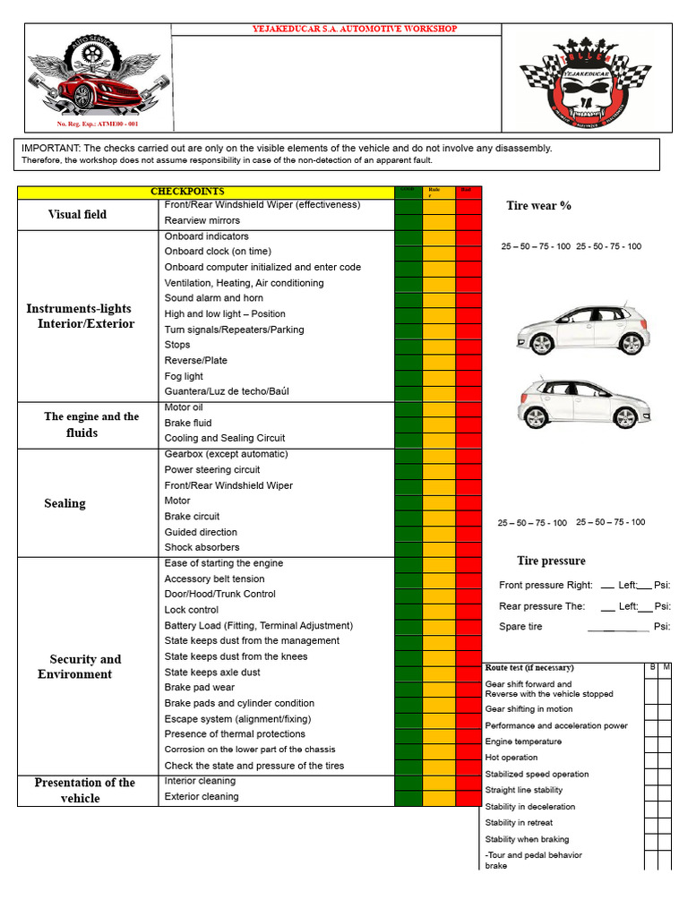 Yejakeducar Automotive Workshop Checklist | PDF | Brake | Vehicles