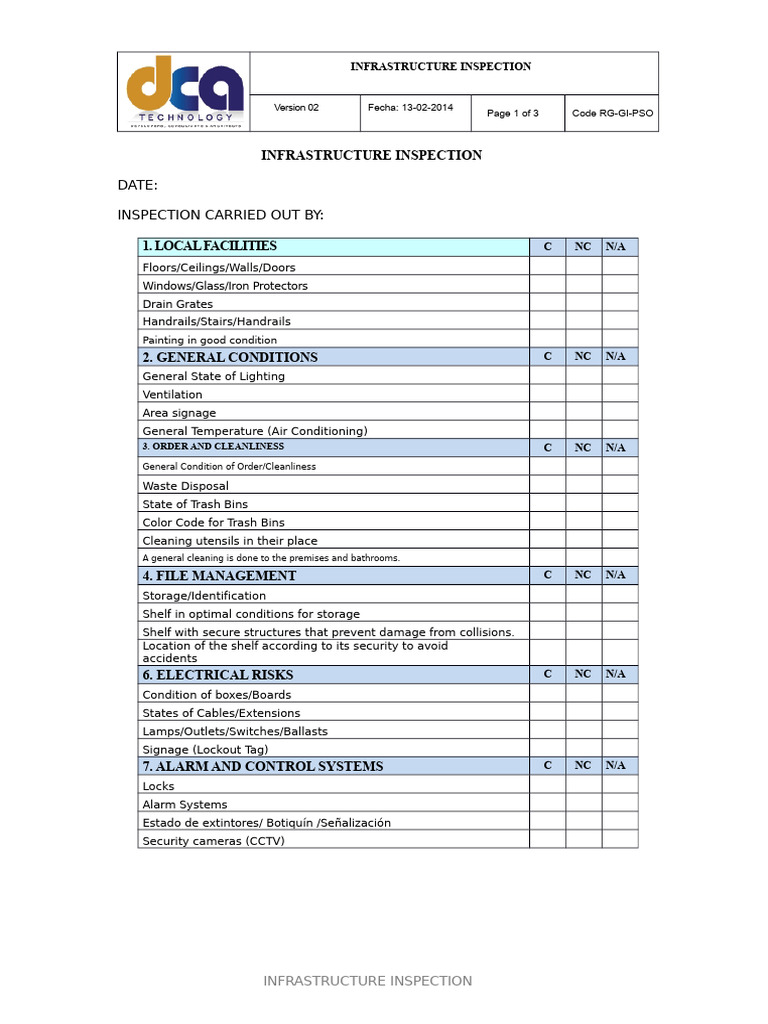 Infrastructure Inspection Checklist 2014 | PDF | Waste