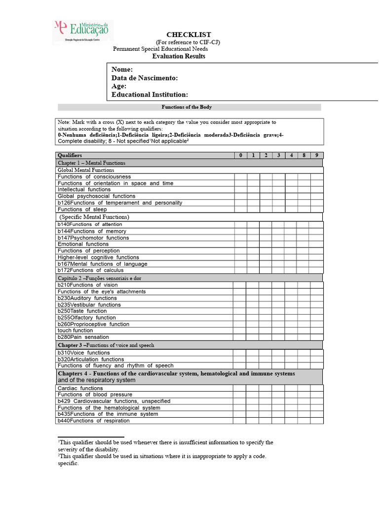 CIF Checklist | PDF | Communication | Cognition