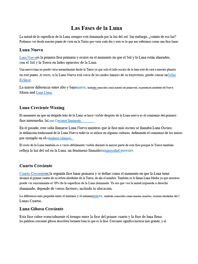 Fases de la Luna: Guía Completa | PDF | Luna | Sistema solar