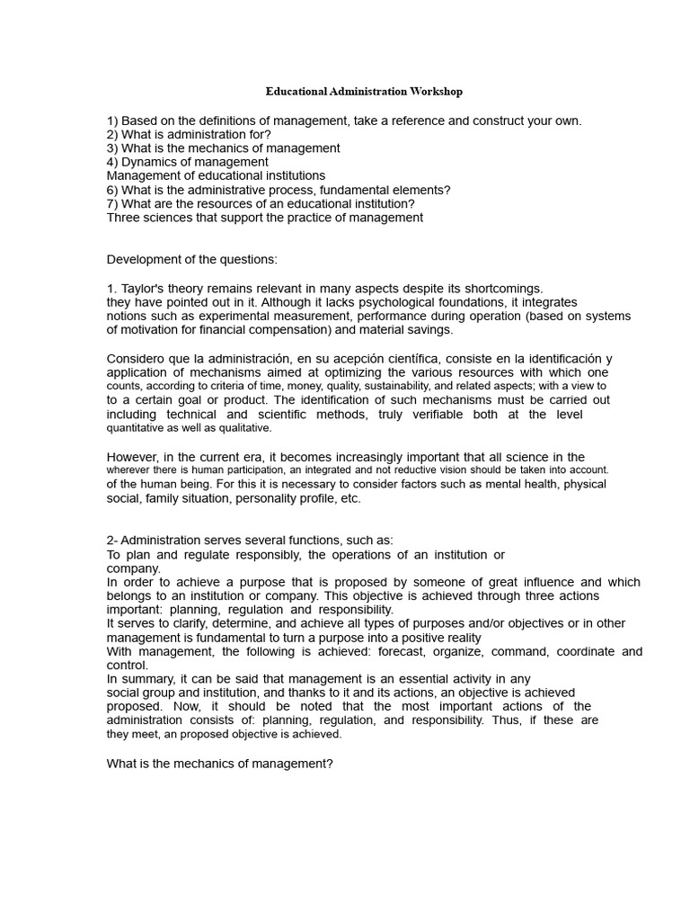 Educational Administration Workshop Insights | PDF | Science ...