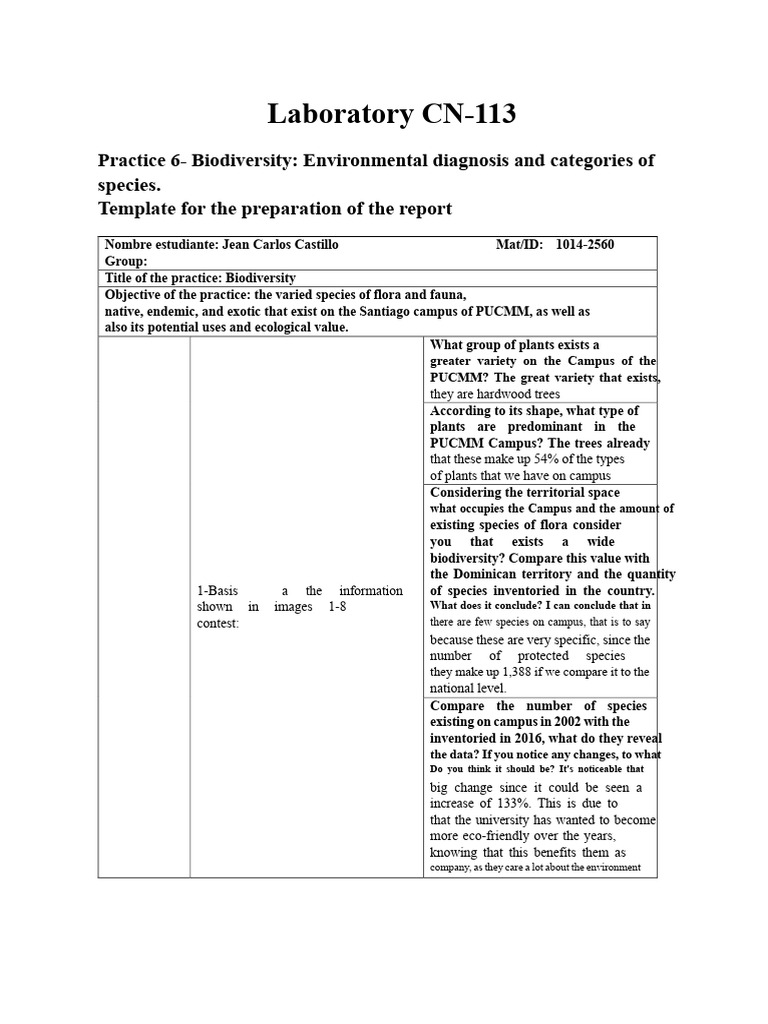Practice 1 LAB SCIENCE ENV | PDF | Biodiversity | Conservation Biology