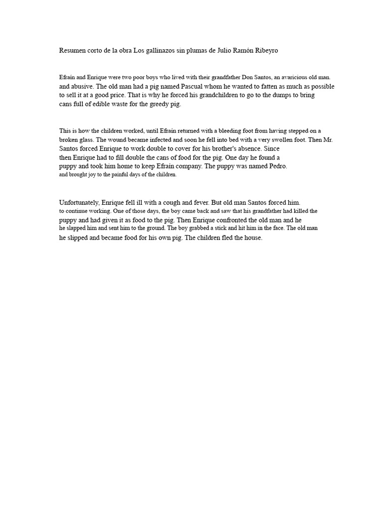 A Short Summary of The Work "The Featherless Buzzards" by Julio Ramón Ribeyro. | PDF