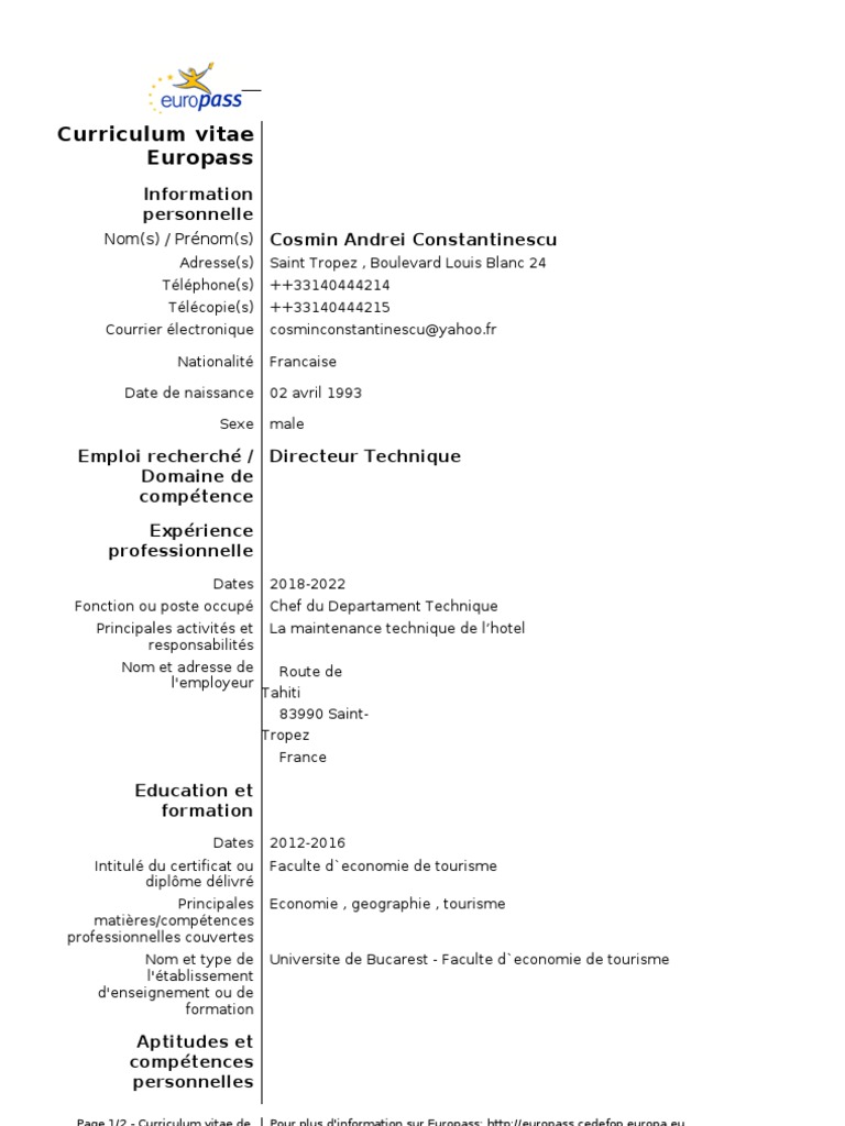 Model CV in Franceza | PDF | Programme d'enseignement | Enseignement et ...