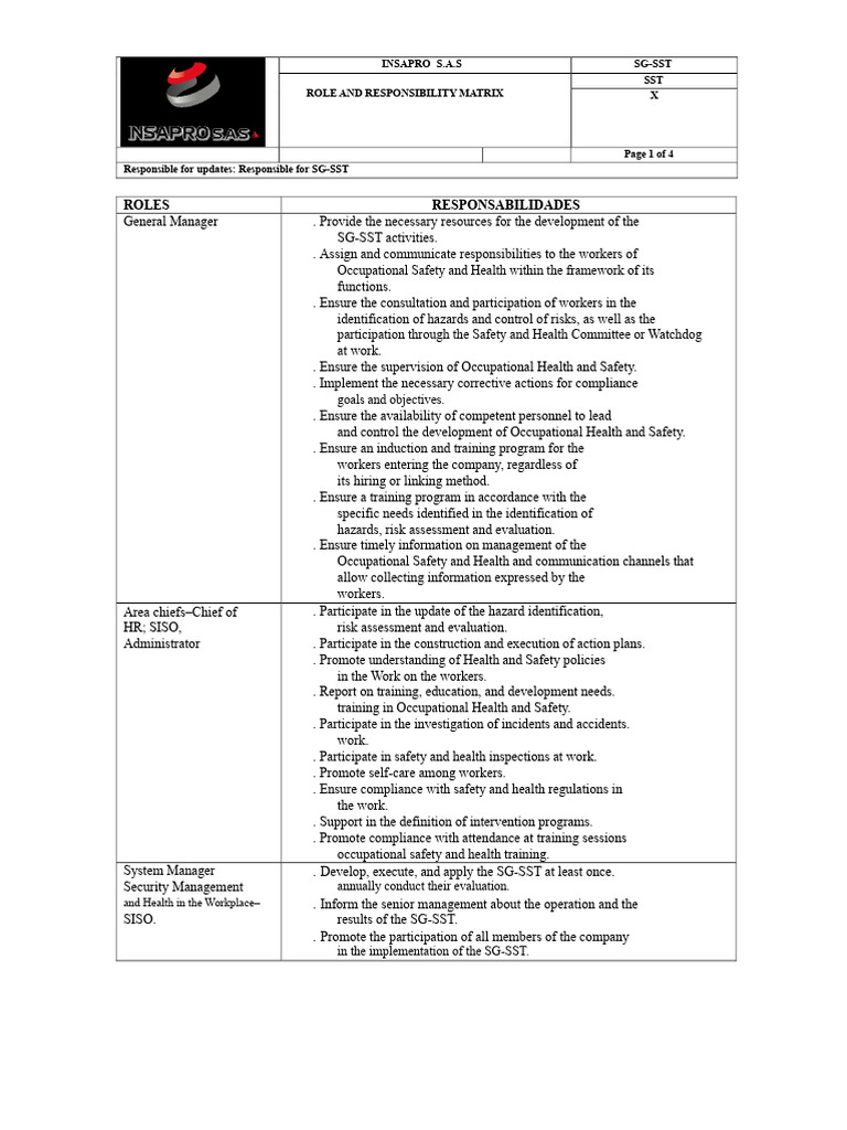 Updated Roles and Responsibilities Matrix (2) | PDF | Occupational ...
