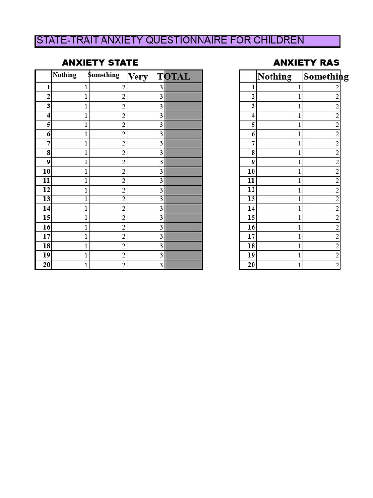 State-Trait Anxiety Inventory for Children STAIC.xls | PDF
