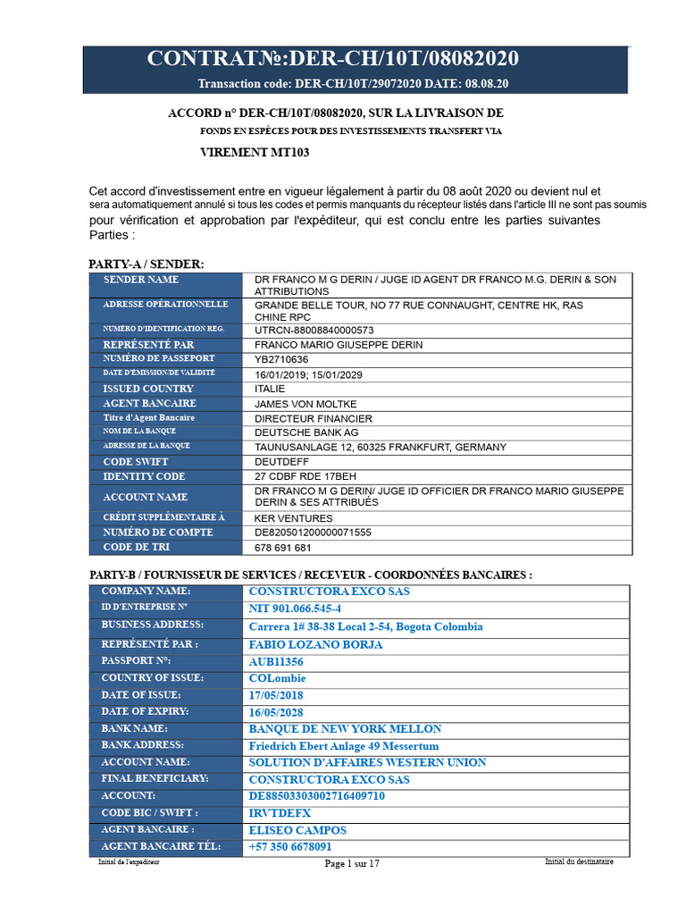 MT103 WT Toip Derin 082020 PDF | PDF | Banques | Arbitrage