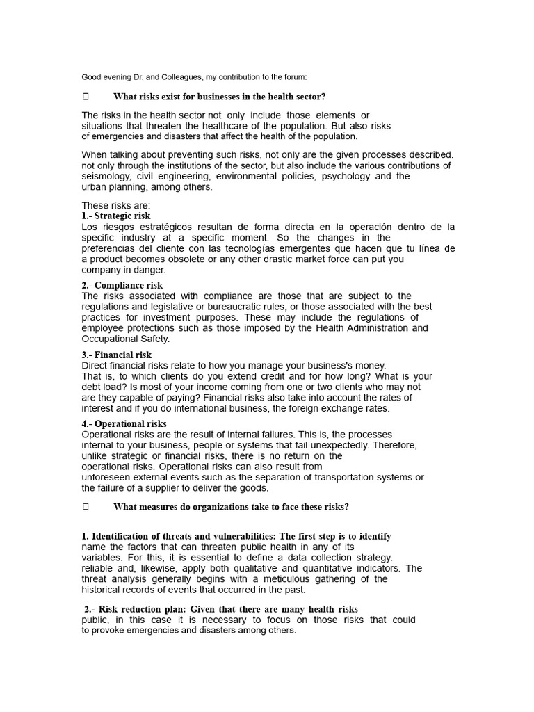 Good Evening DR and Colleagues, My Contribution To The Forum | PDF ...