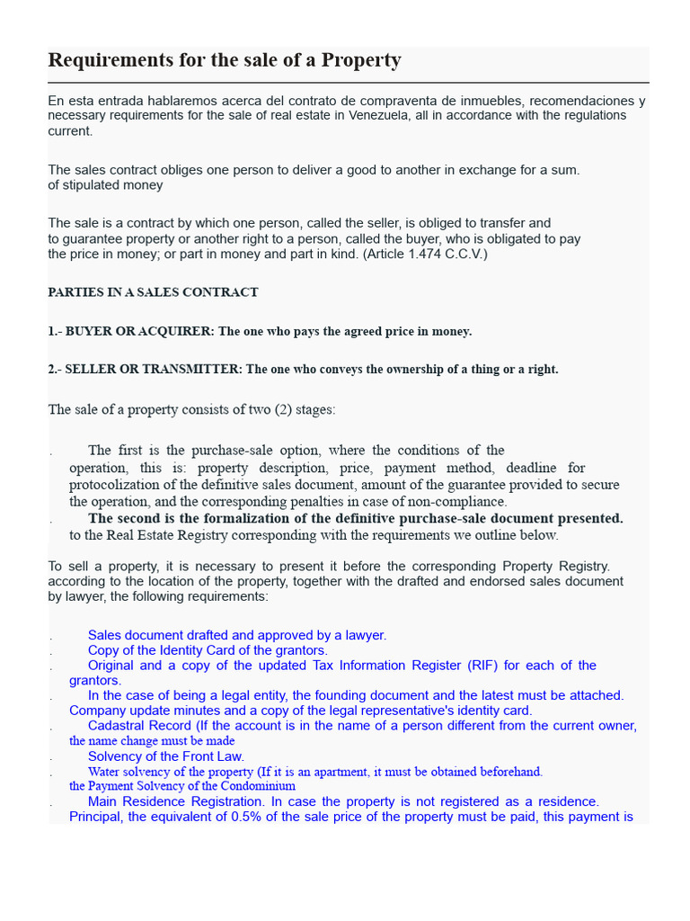 Requirements For The Sale of A Property | PDF | Conveyancing | Sales