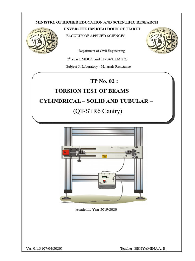 Torsion Test RDM 2L-LMD | PDF | Beam (Structure) | Young's Modulus