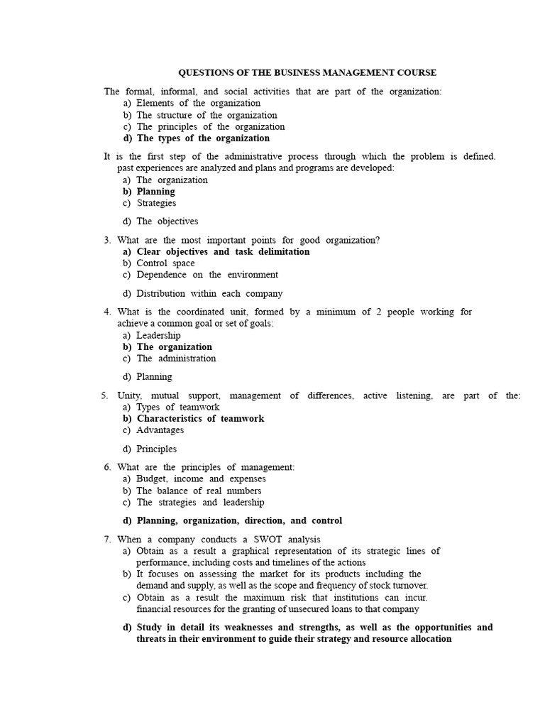 Questions From The Business Management Course | PDF | Performance ...