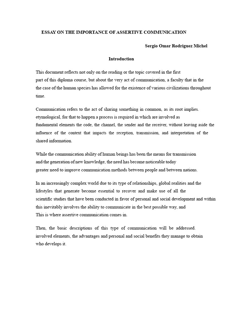 T1 - Act2 - Essay on the Importance of Assertive Communication | PDF | Communication | Negotiation