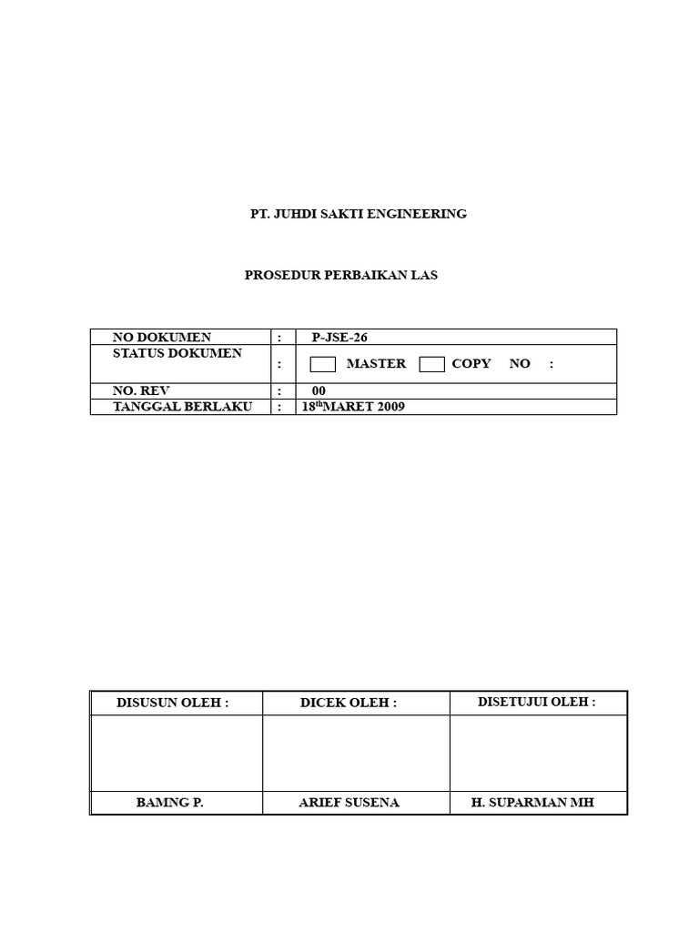 Prosedur Perbaikan Pengelasan PT. Juhdi Sakti | PDF