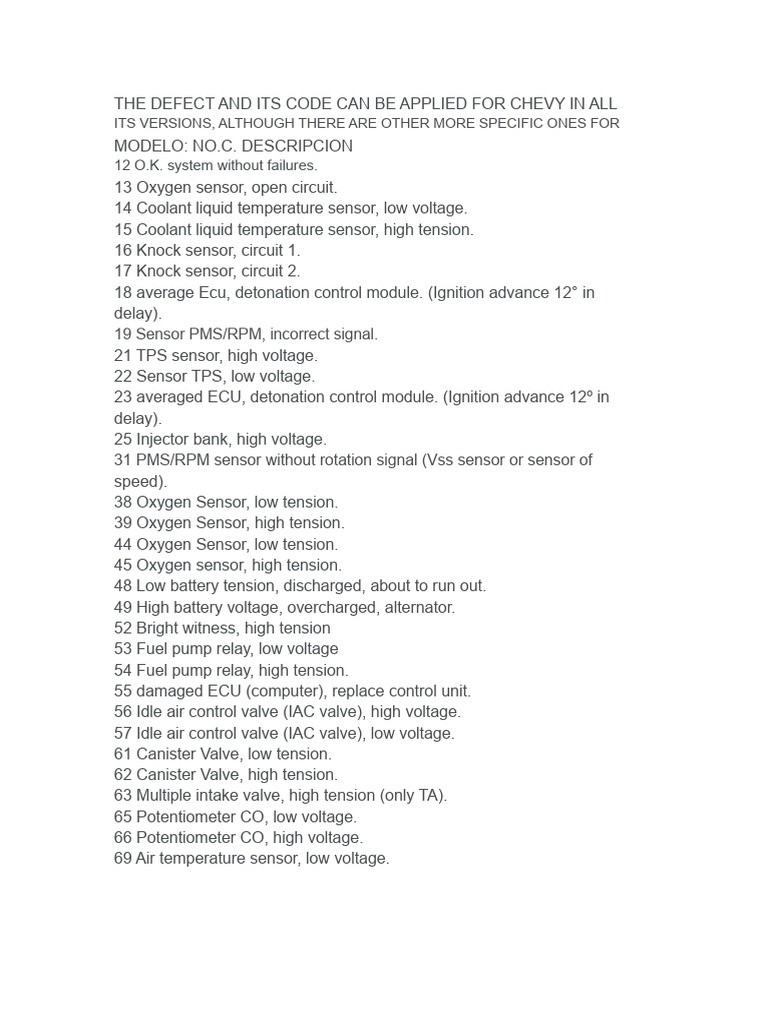 Chevy Failure Codes | PDF