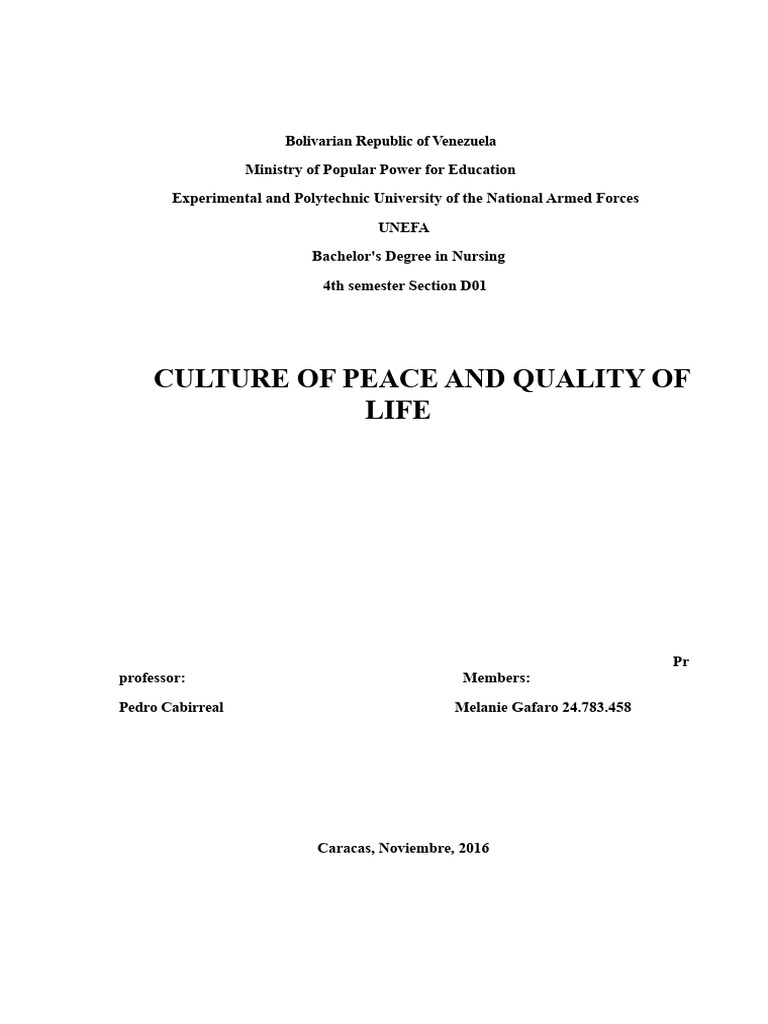 Culture of Peace and Quality of Life | PDF | Quality Of Life | Well Being