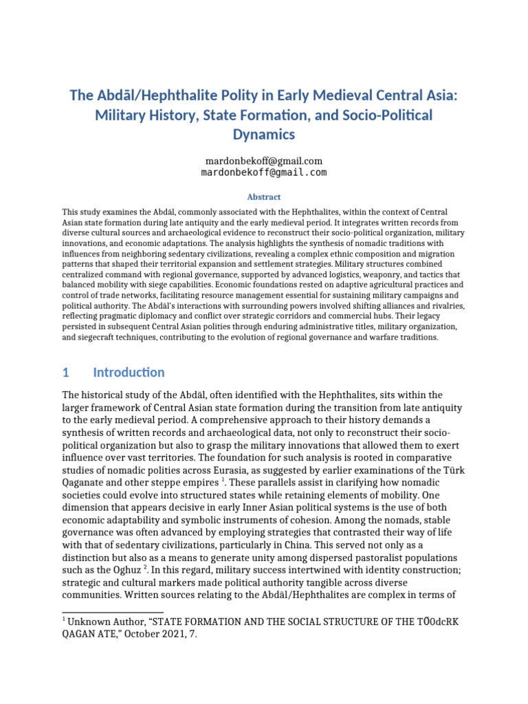 Abdāl/Hephthalite Polity in Central Asia | PDF | Cavalry | Fortification