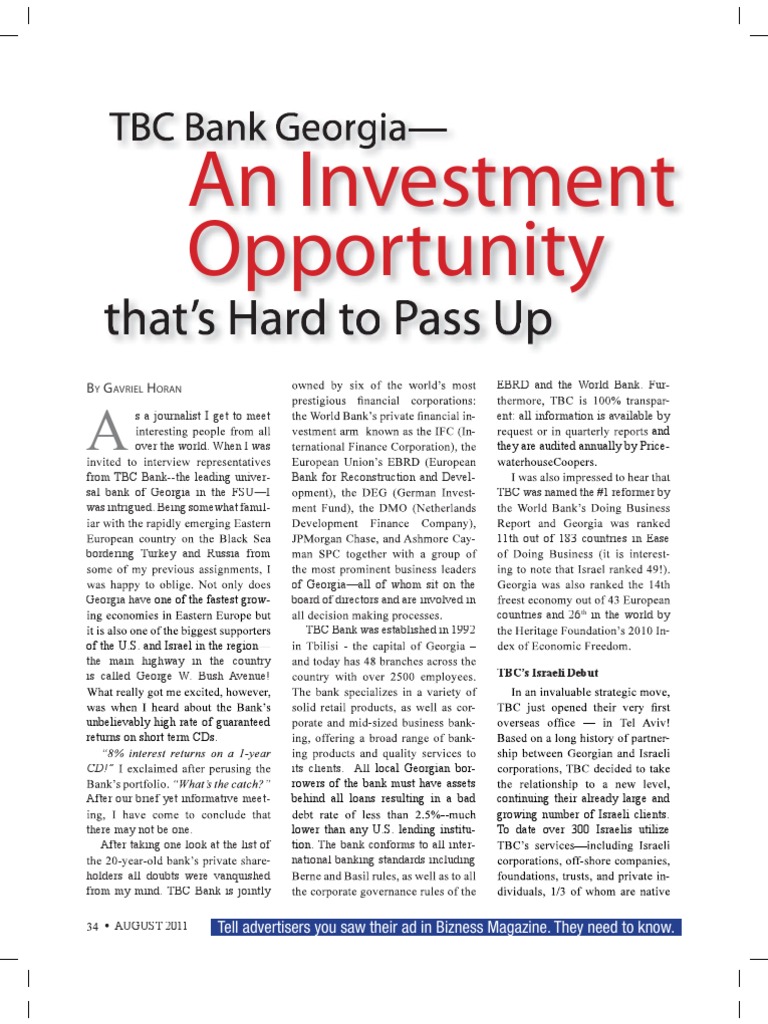 TBC August BiznessMag | PDF | Georgia (Country) | Israel
