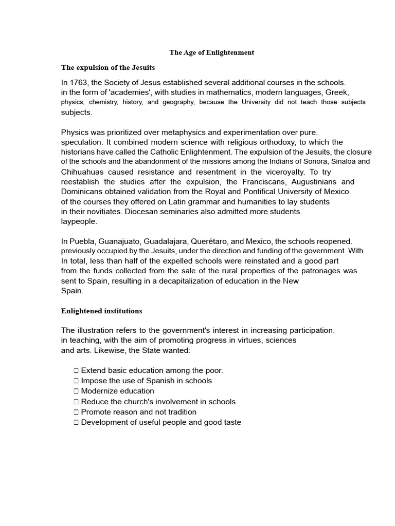 The Age of Enlightenment (Summary) | PDF | New Spain