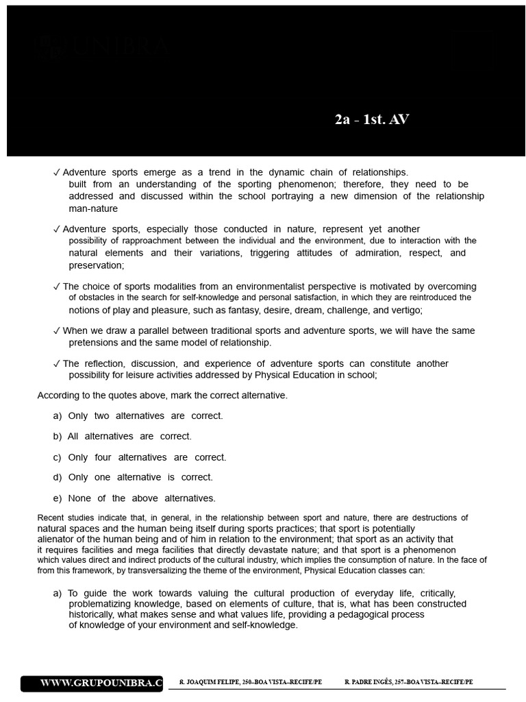 Sport and Adventure Test PDF | PDF | Nature | Liberal Arts Education