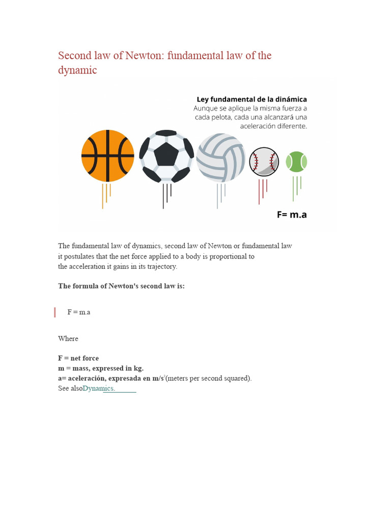 Second Law of Newton Fundamental Law of Dynamics | PDF