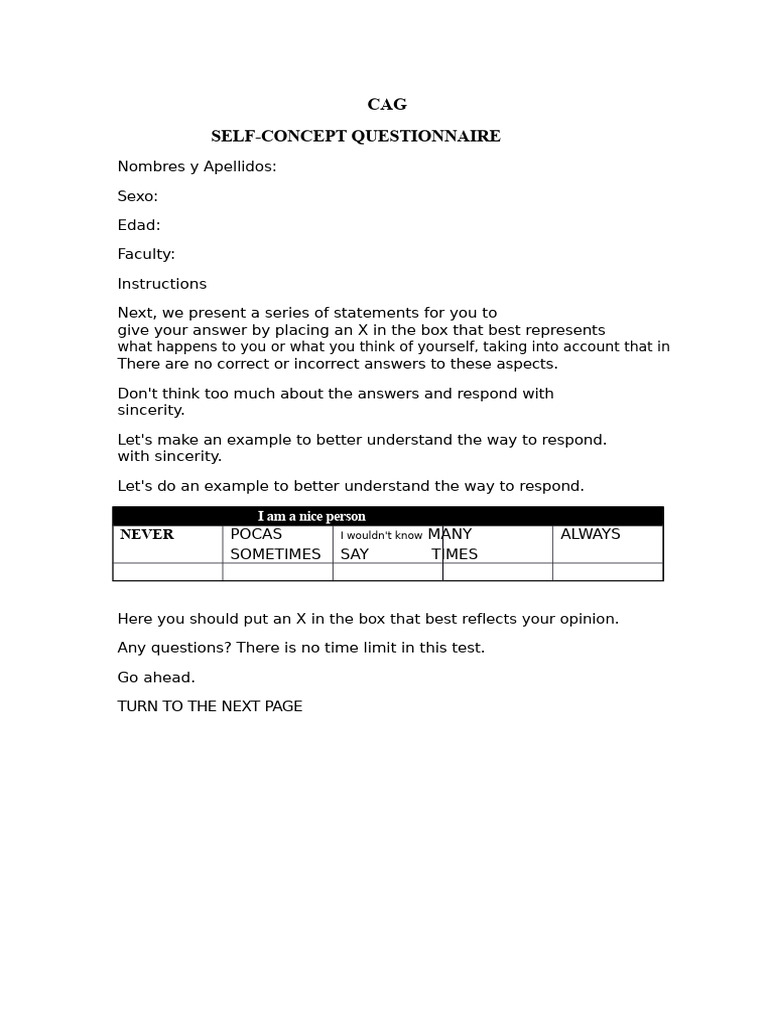 CAG-Garley Self-Concept Questionnaire | PDF | Questionnaire | Self Concept