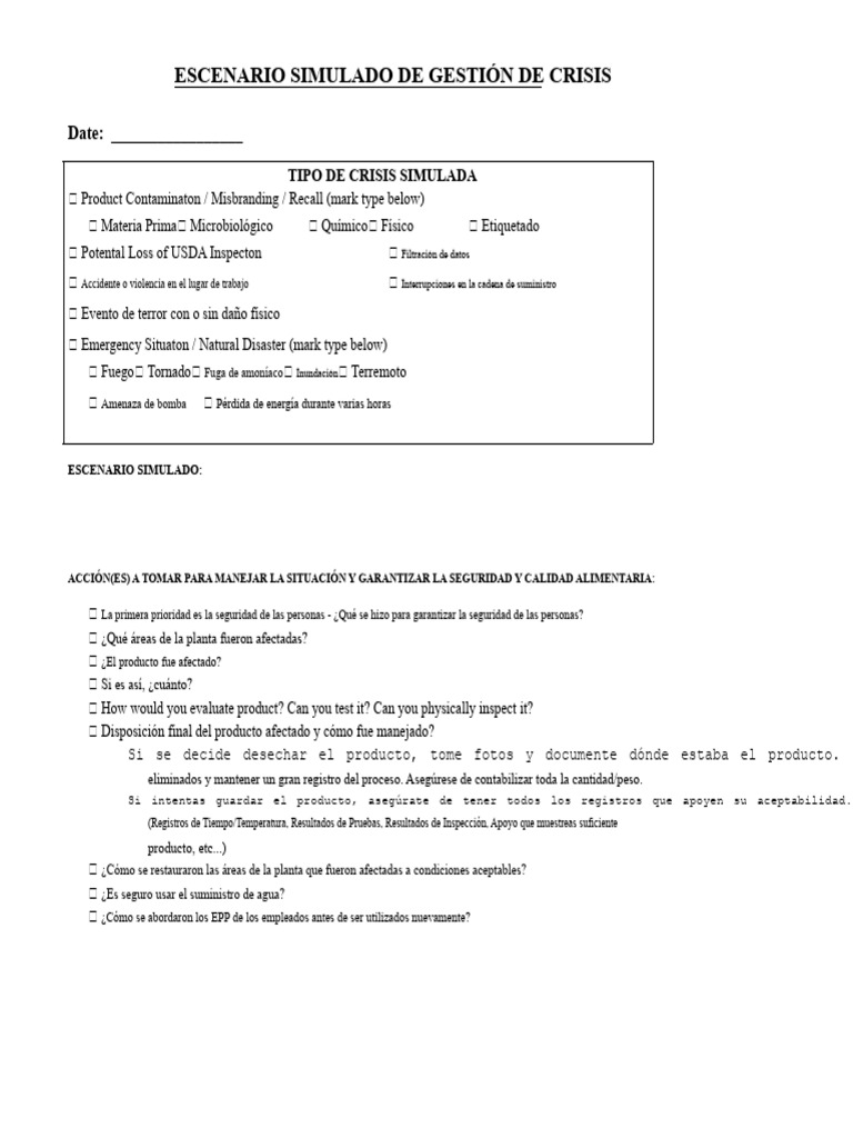 Formulario de Escenario de Simulación de Crisis | PDF