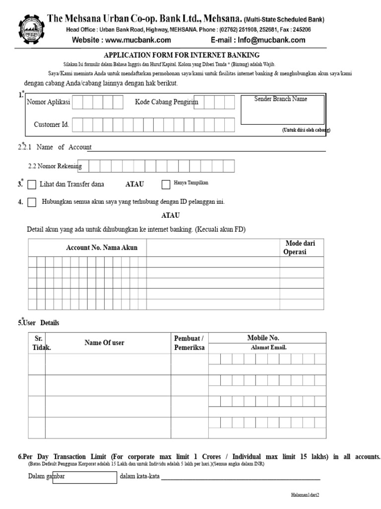 Formulir Permohonan Internet Banking | PDF