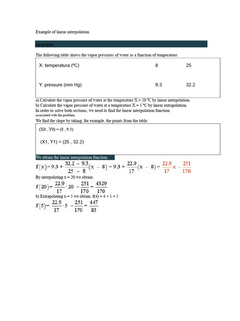 Example of Linear Interpolation | PDF