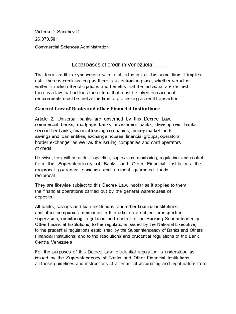 Legal Framework of Credit in Venezuela | PDF | Banks | New York State ...