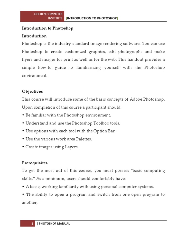 Introduction to Adobe Photoshop Guide | PDF | Adobe Photoshop | Digital ...