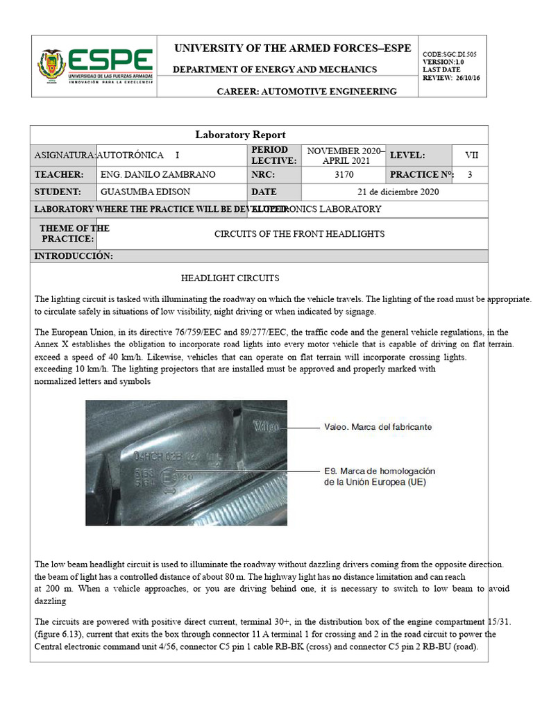 Report 3 - Front Headlight Circuit | PDF | Headlamp | Lighting